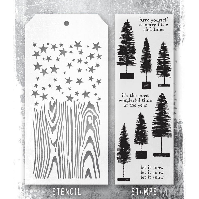 Tim Holtz Clear Stamps and Stencils Bottlebrush Trees, Woodgrain, Fall ...