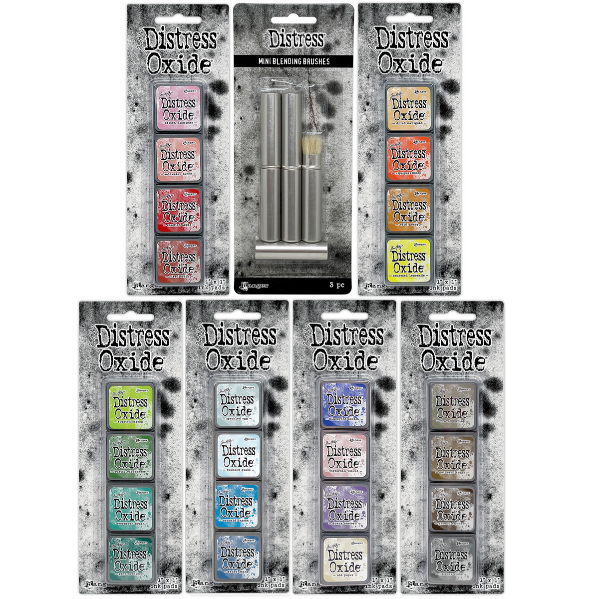 Tim Holtz Distress Mini Oxide Ink Pad Kits 7-12 And 3 Mini Blending Br ...