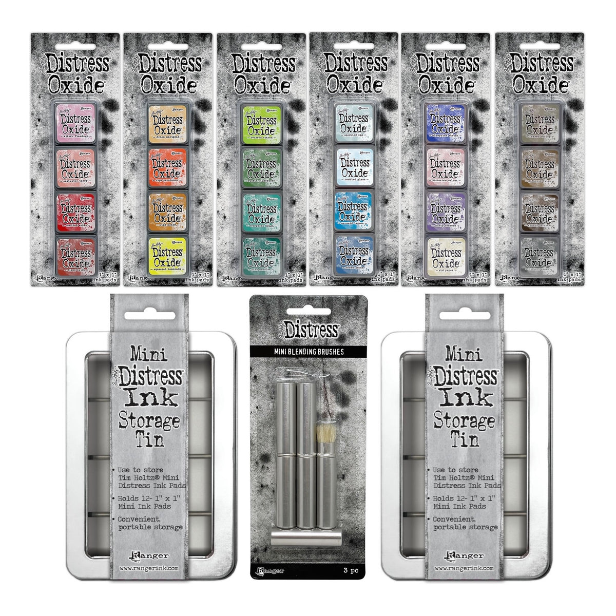 Tim Holtz Distress Mini Oxide Ink Pad Kits 7-12 Mini Blending Brushes ...