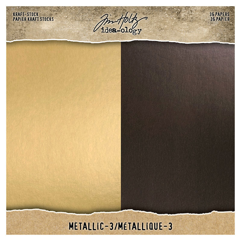 Tim Holtz idea-ology 8 x 8 Paper Stash Metallic 3 Kraft Stock th94021 ...