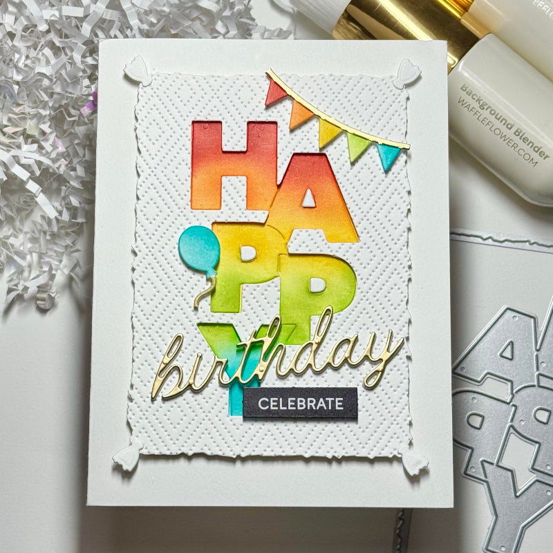 Waffle Flower Overlapping Vertical Happy Word Die 422206 – Simon Says Stamp