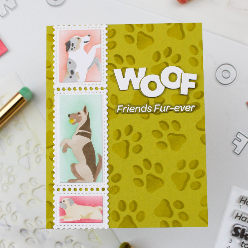 Waffle Flower Postage Collage Woof Stencils 422295 – Simon Says Stamp