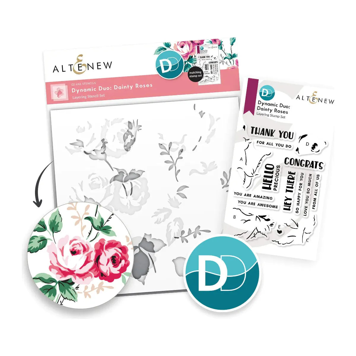 Altenew Dynamic Duo Dainty Roses Clear Stamp and Stencil Set alt8590bn ...