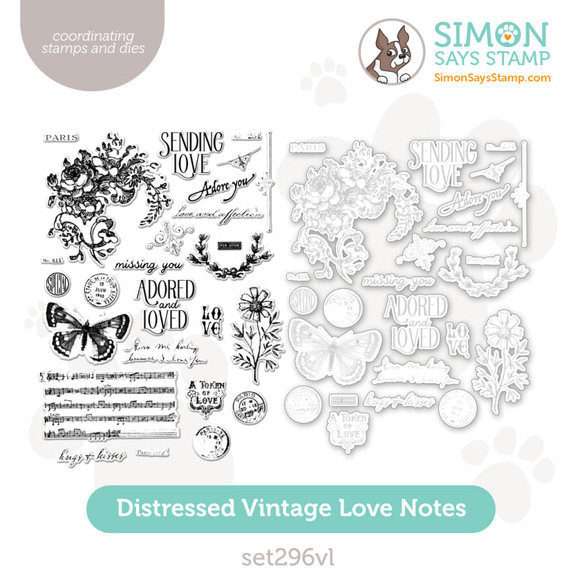 Simon Says Stamps and Dies Distressed Vintage Love Notes set296vl
