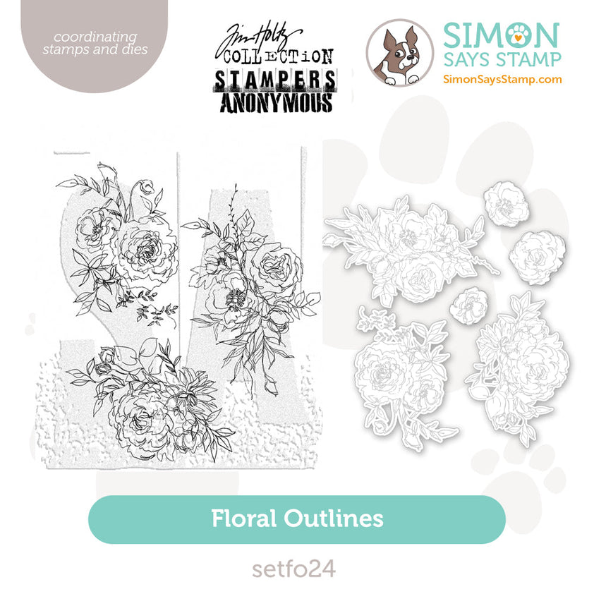 Tim Holtz Floral Outlines Stamps with Simon Says Stamp Dies Bundle set