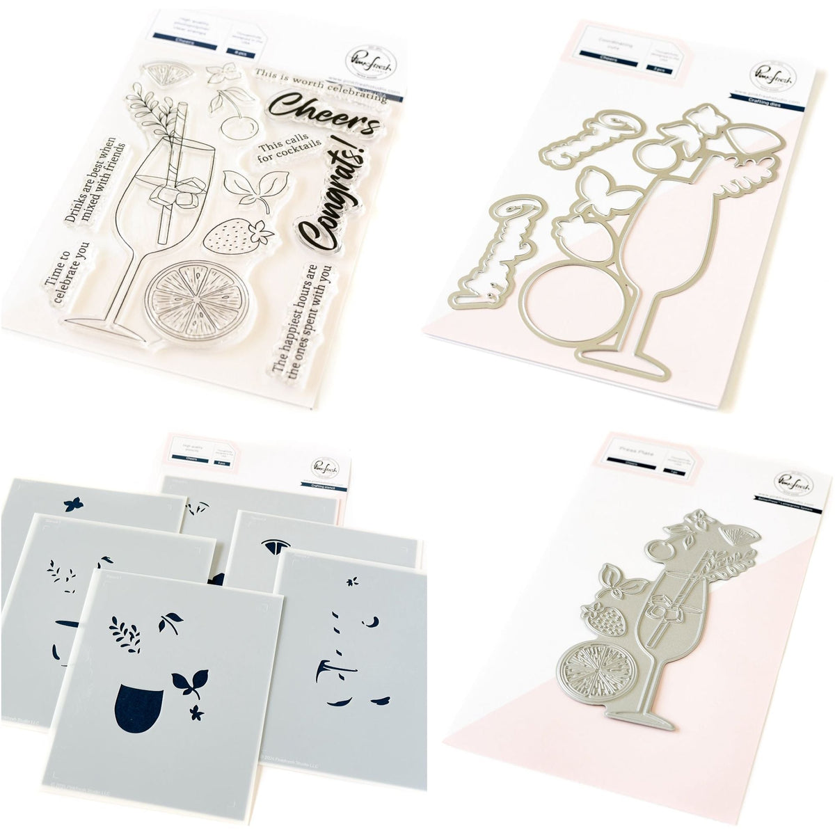 Pinkfresh Studio Cheers Stamps Dies Stencils And Press Plate Bundle ...