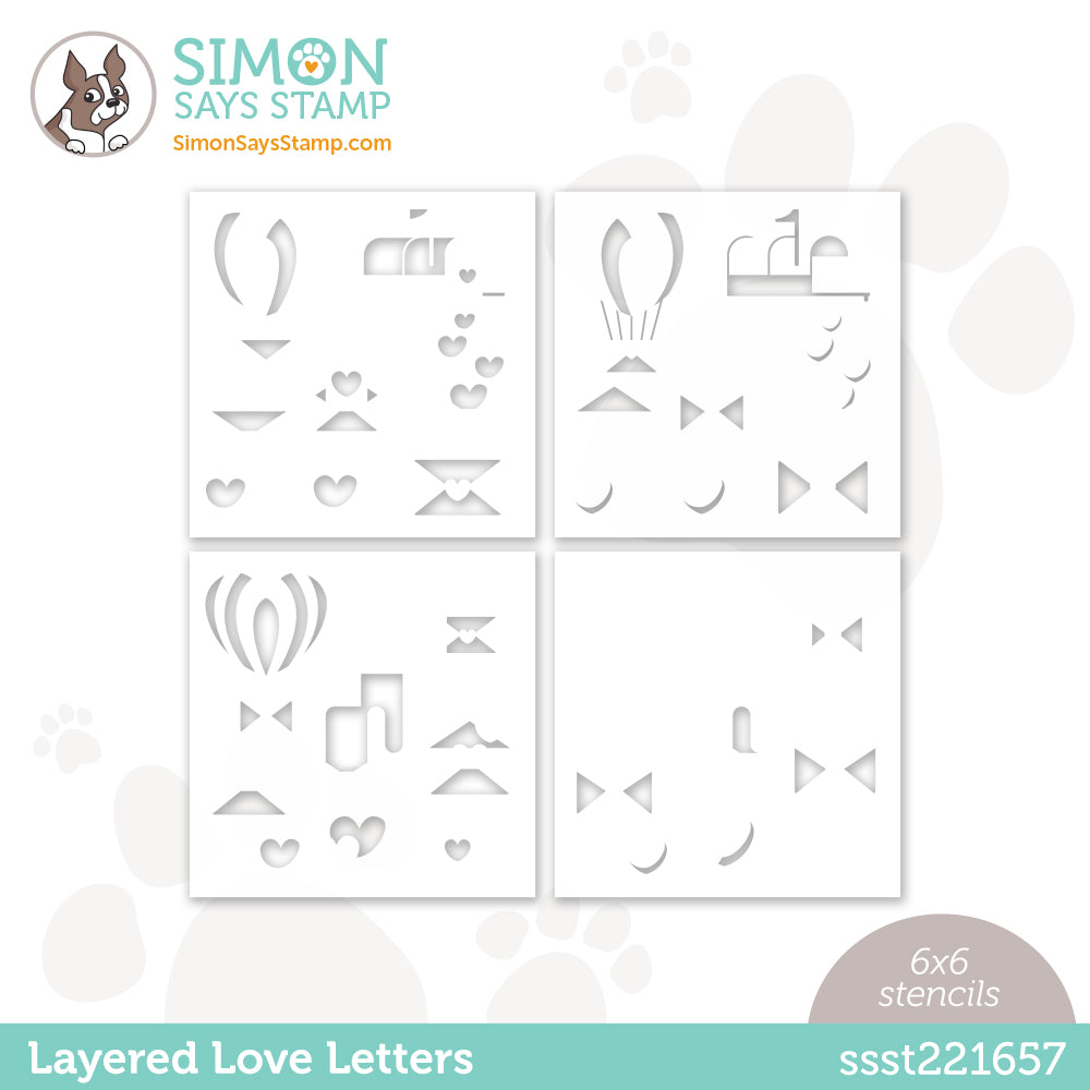 Simon Says Stamp Set of 4 Stencils LAYERED LOVE LETTERS ssst221657 Hug