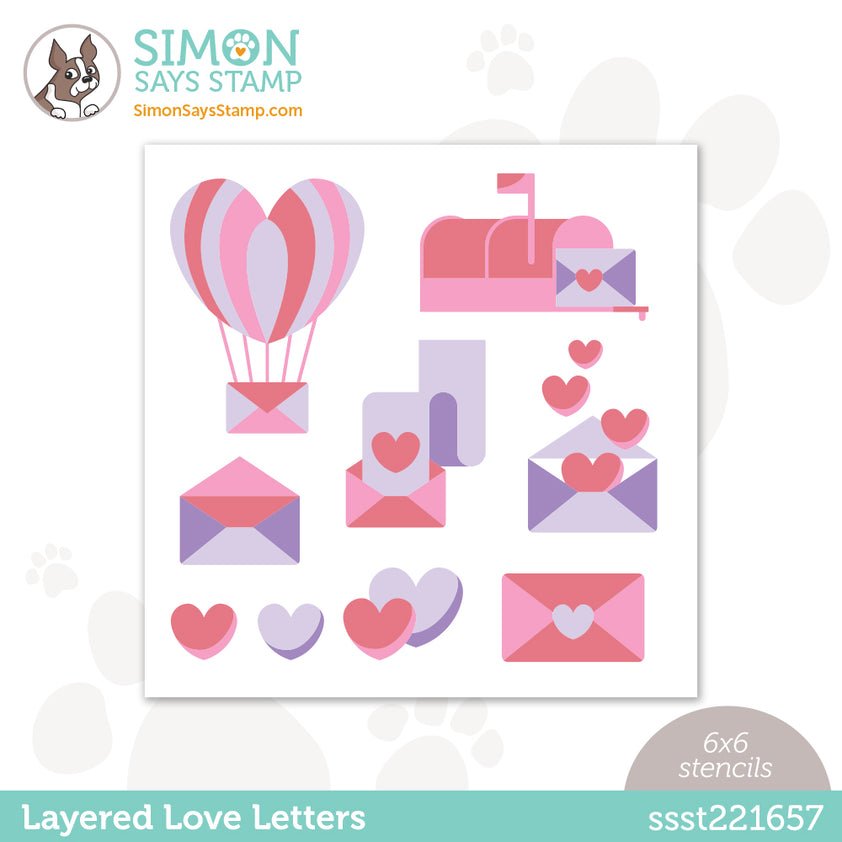 Simon Says Stamp Set of 4 Stencils LAYERED LOVE LETTERS ssst221657 Hug