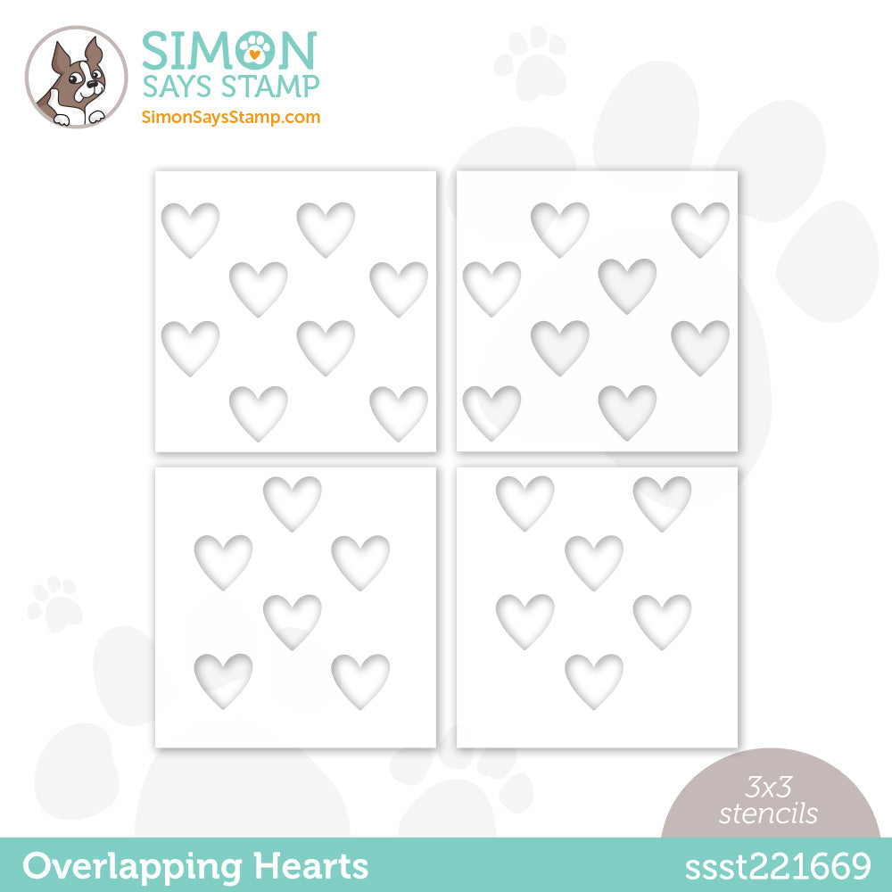 Simon Says Stamp Set of 4 Stencils OVERLAPPING HEARTS ssst221669 Kisse