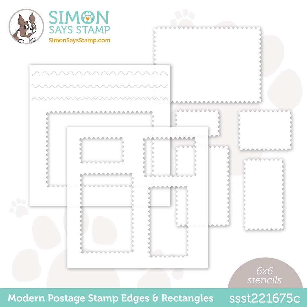Simon Says Stamp Stencils and 5 Masks Modern Postage Stamp Edges And R
