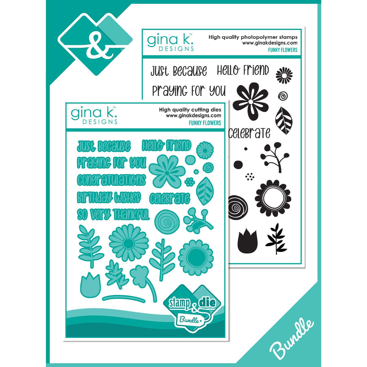 Gina K Designs Funky Flowers Clear Stamp and Die Bundle die0411 ...