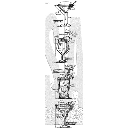 Tim Holtz Mini Blueprints Strip Cocktails Cling Rubber Stamps thmb030 ...